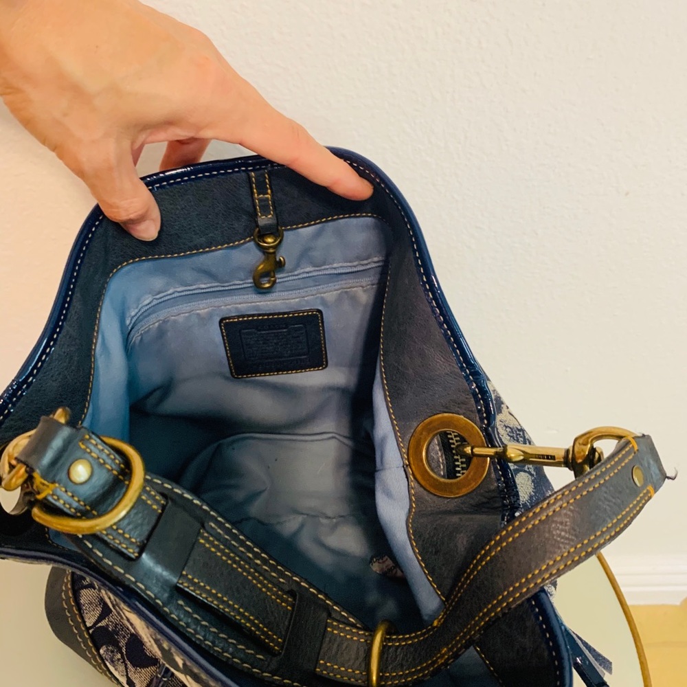 Coach Signature C Logo Leather Canvas Handbag Bag - Gem